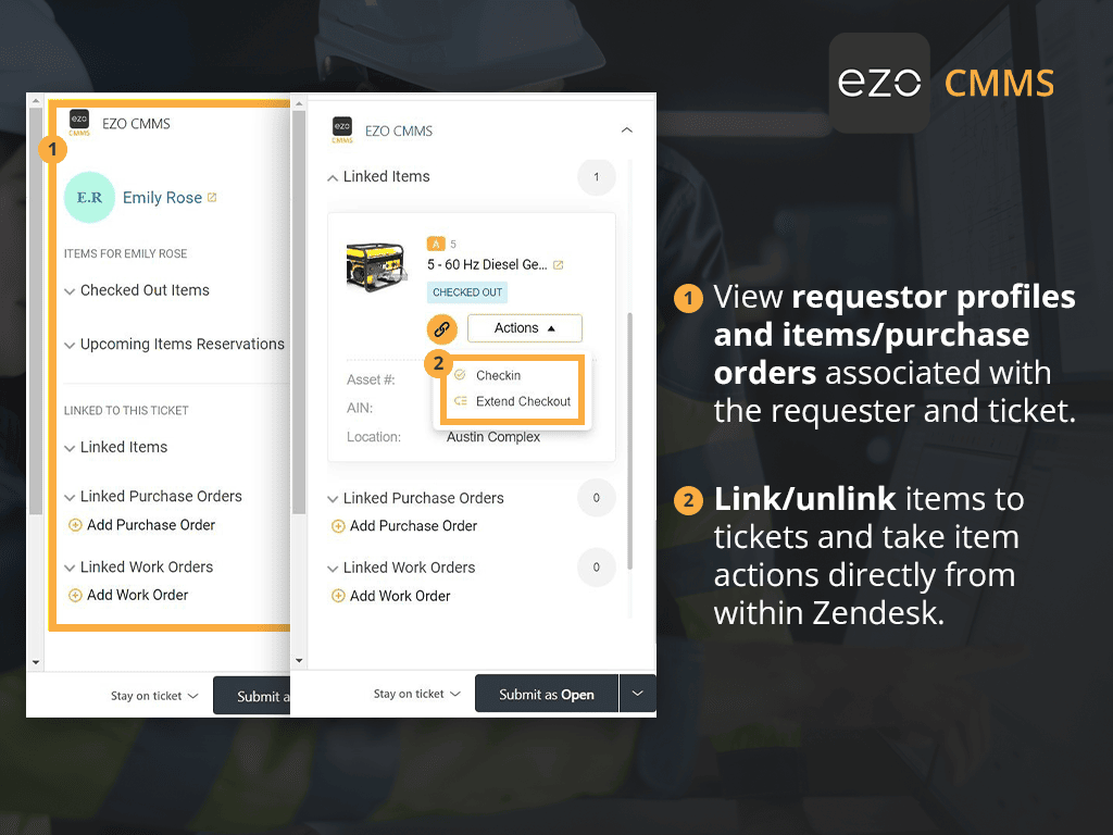 EZO CMMS App Integration with Zendesk Support